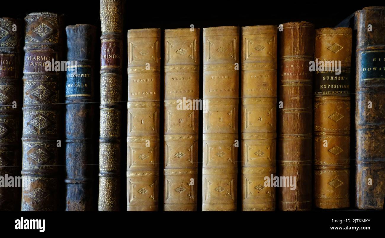 Antique books resting in an old library - John Gollop Stock Photo - Alamy