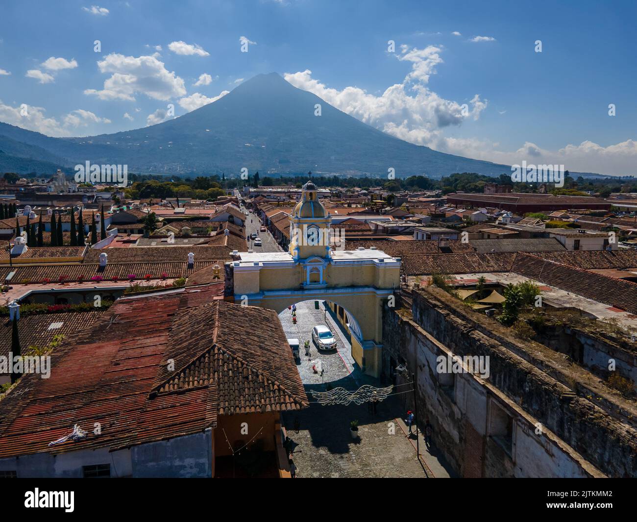Beautiful aerial cinematic footage of the Antigua City in Guatemala ...