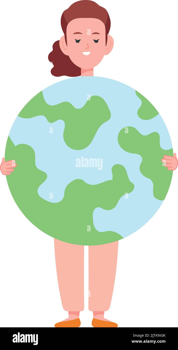 Girl holding earth. Ecology symbol. Save planet isolated on white ...