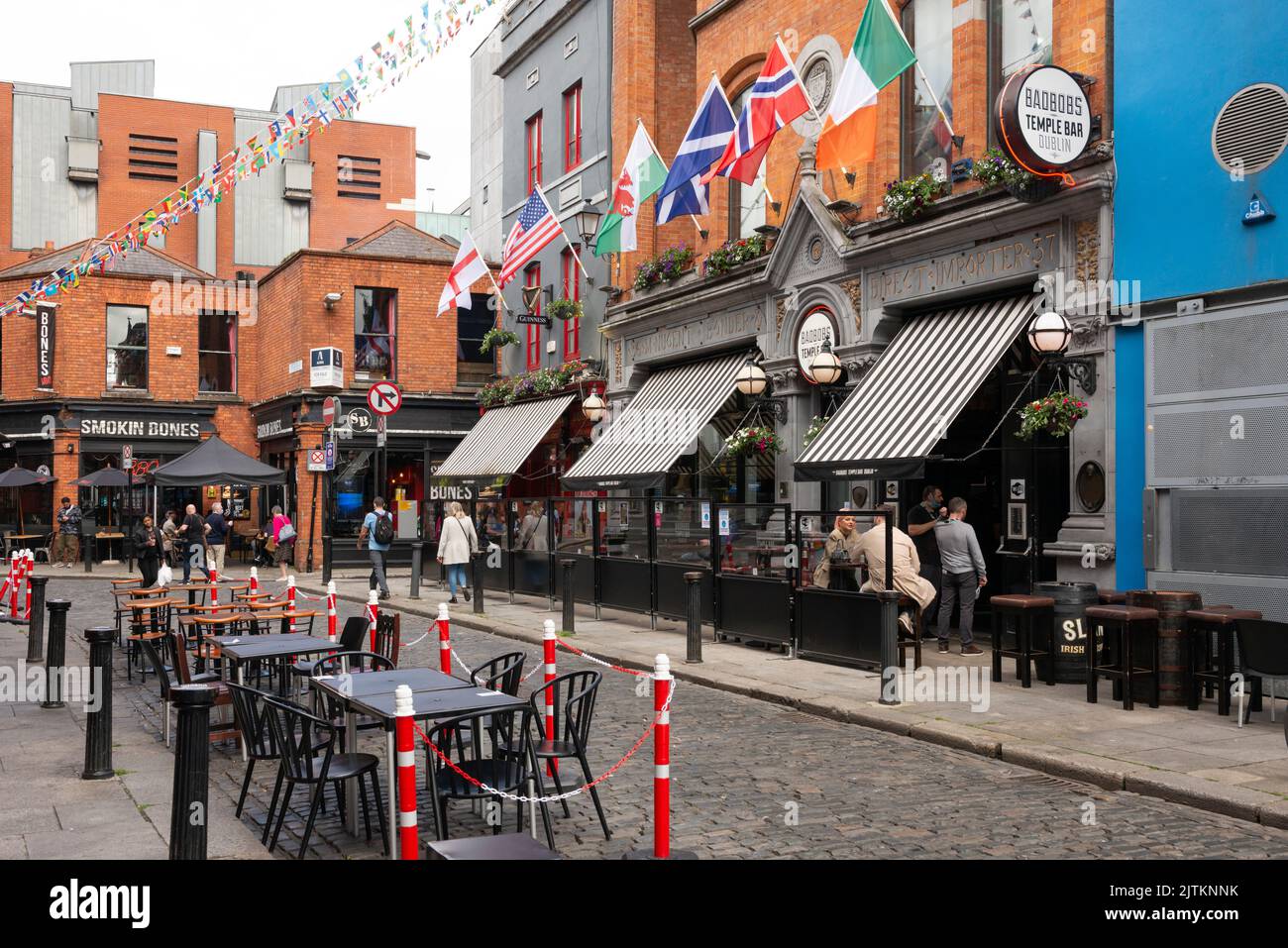 Dublin Temple Bar district Lively cobblestone Essex Street East outside ...
