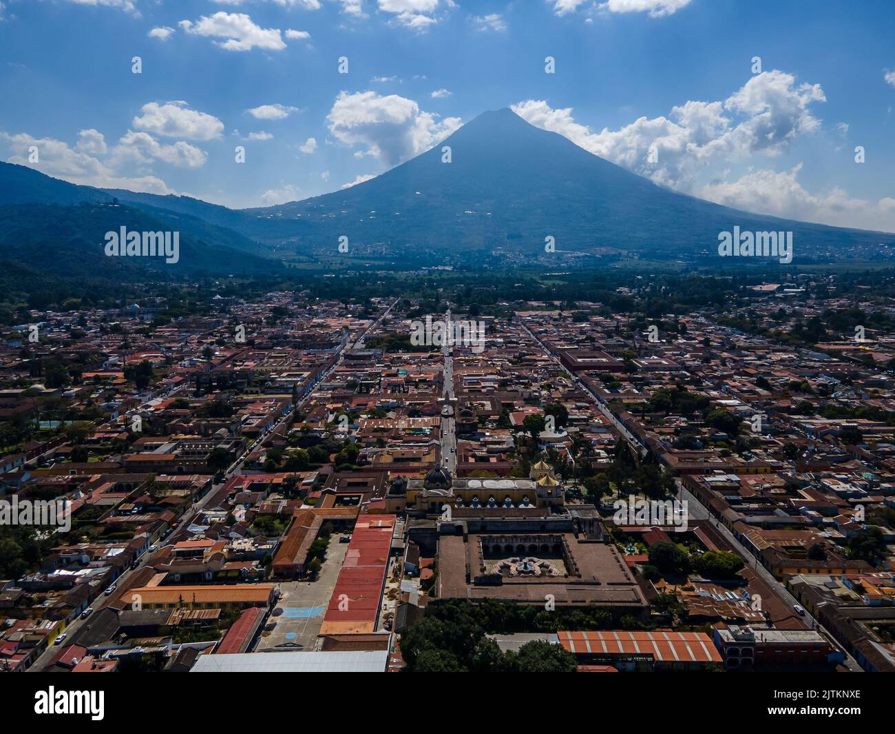 Beautiful aerial cinematic footage of the Antigua City in Guatemala ...