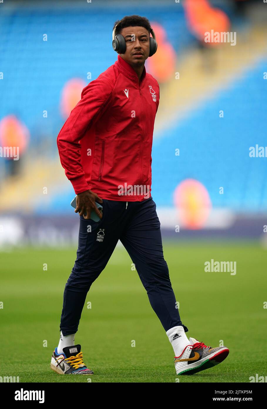 Nottingham Forest's Jesse Lingard inspects the pitch ahead of the ...