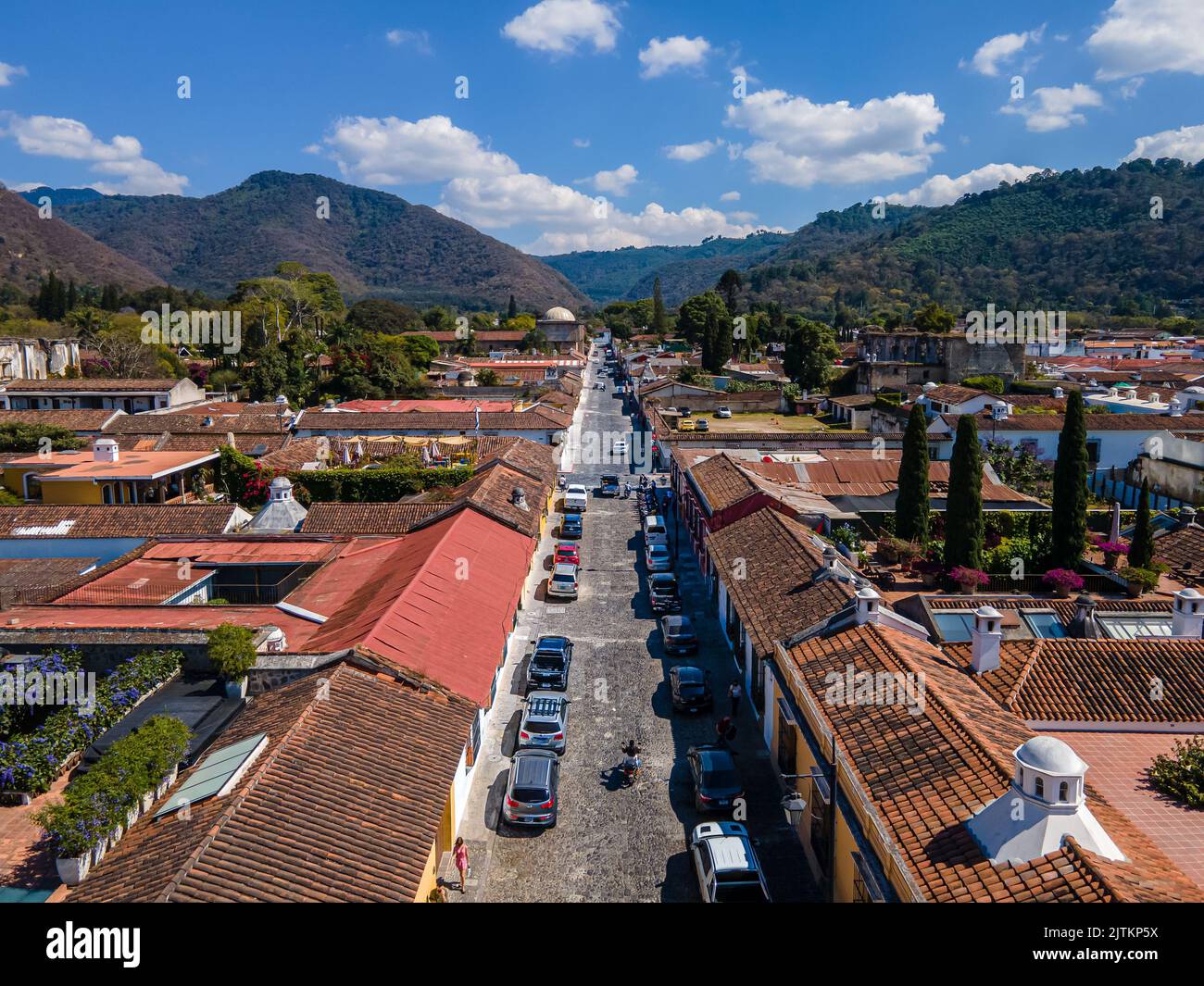 Beautiful aerial cinematic footage of the Antigua City in Guatemala ...