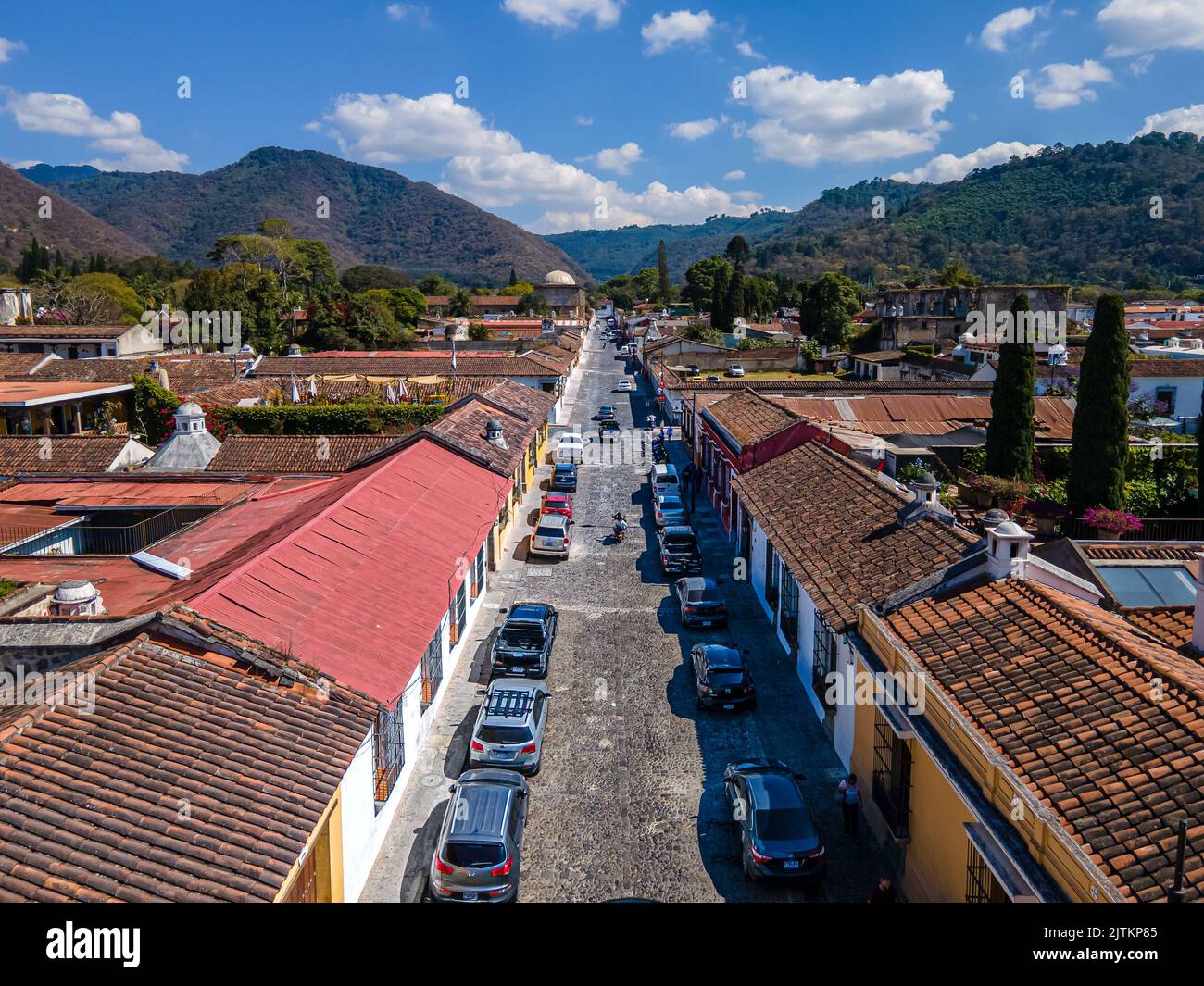 Beautiful aerial cinematic footage of the Antigua City in Guatemala ...