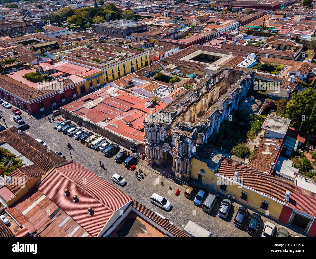 Beautiful aerial cinematic footage of the Antigua City in Guatemala ...