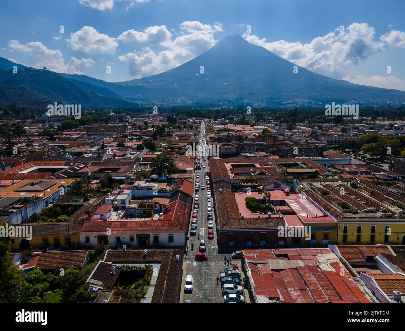 Beautiful aerial cinematic footage of the Antigua City in Guatemala ...