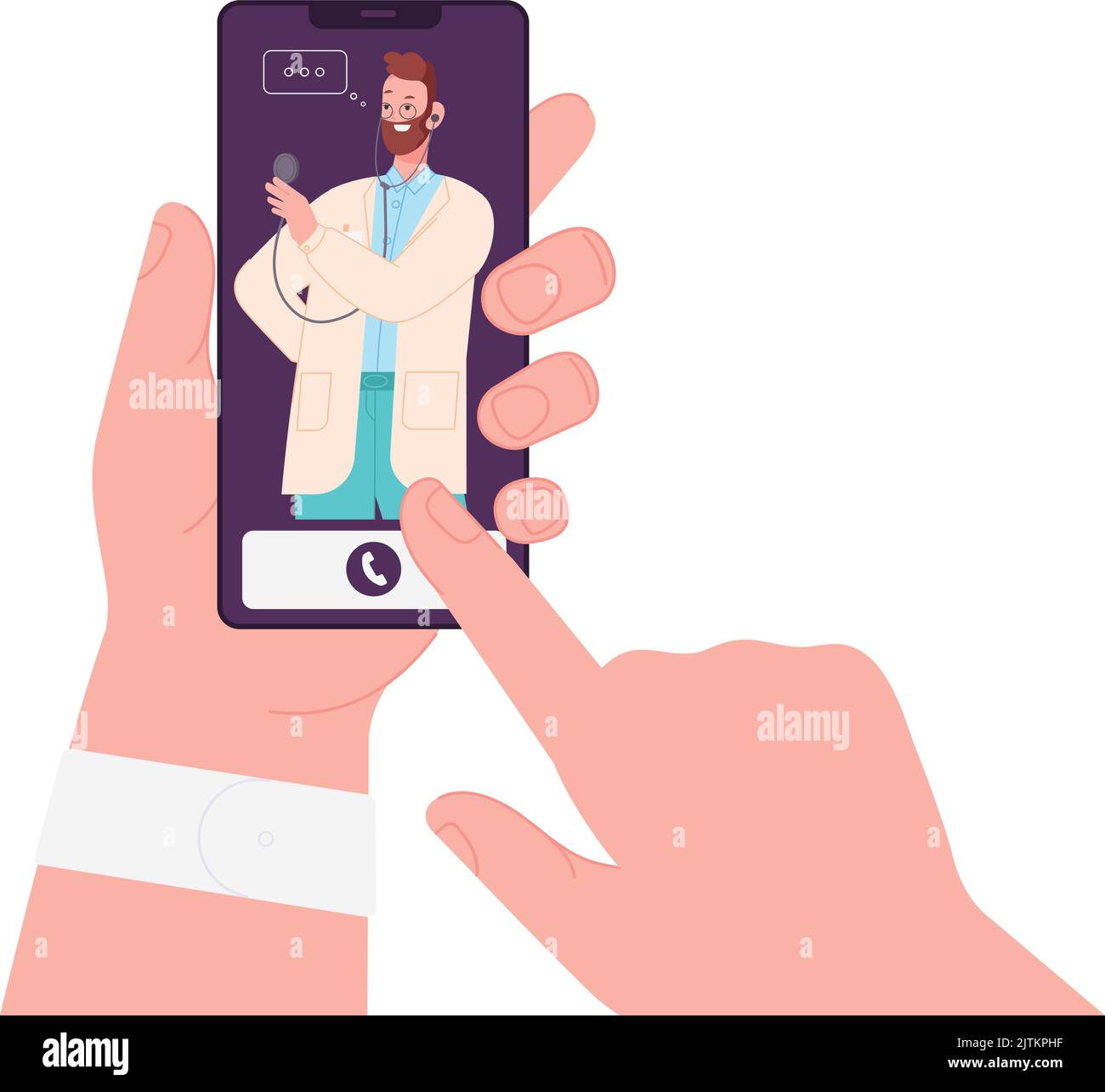 Medical app. Patient talking with doctor on smartphone screen isolated ...