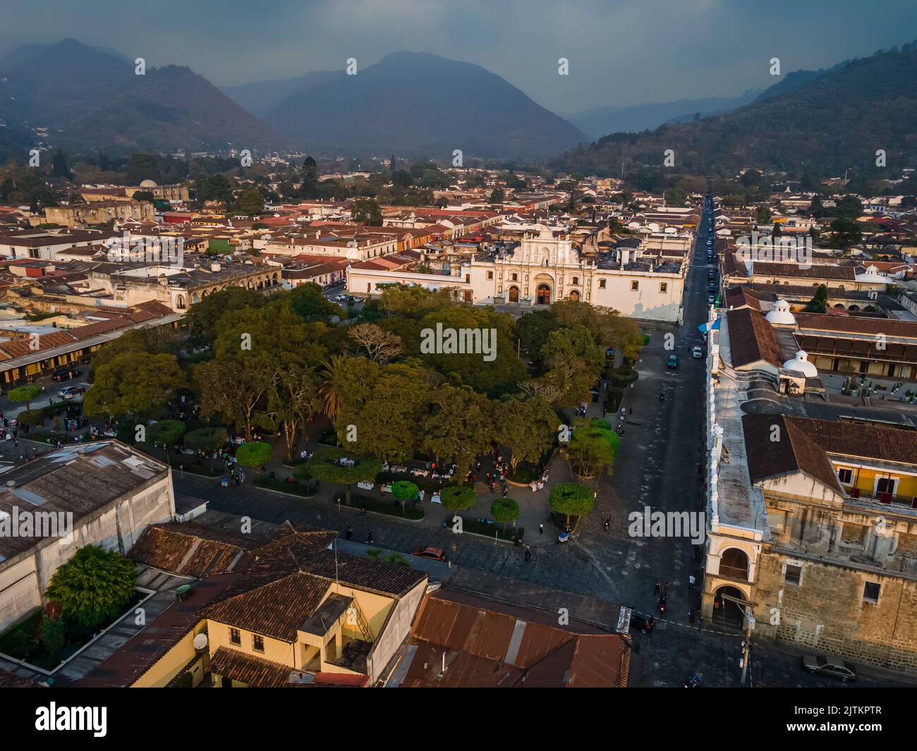 Beautiful aerial cinematic footage of the Antigua City in Guatemala ...