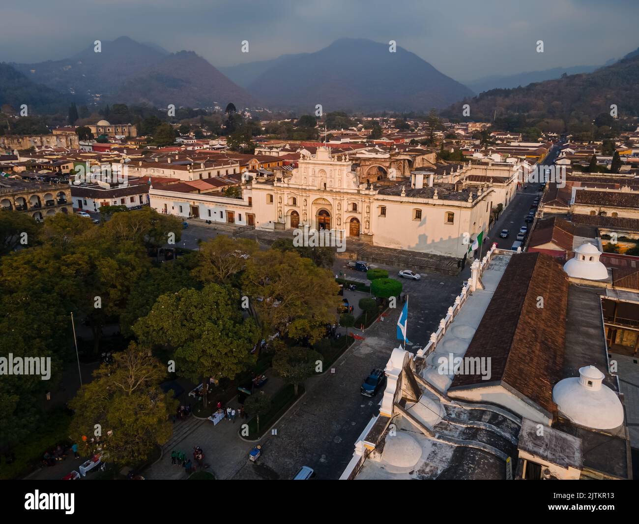 Beautiful aerial cinematic footage of the Antigua City in Guatemala ...