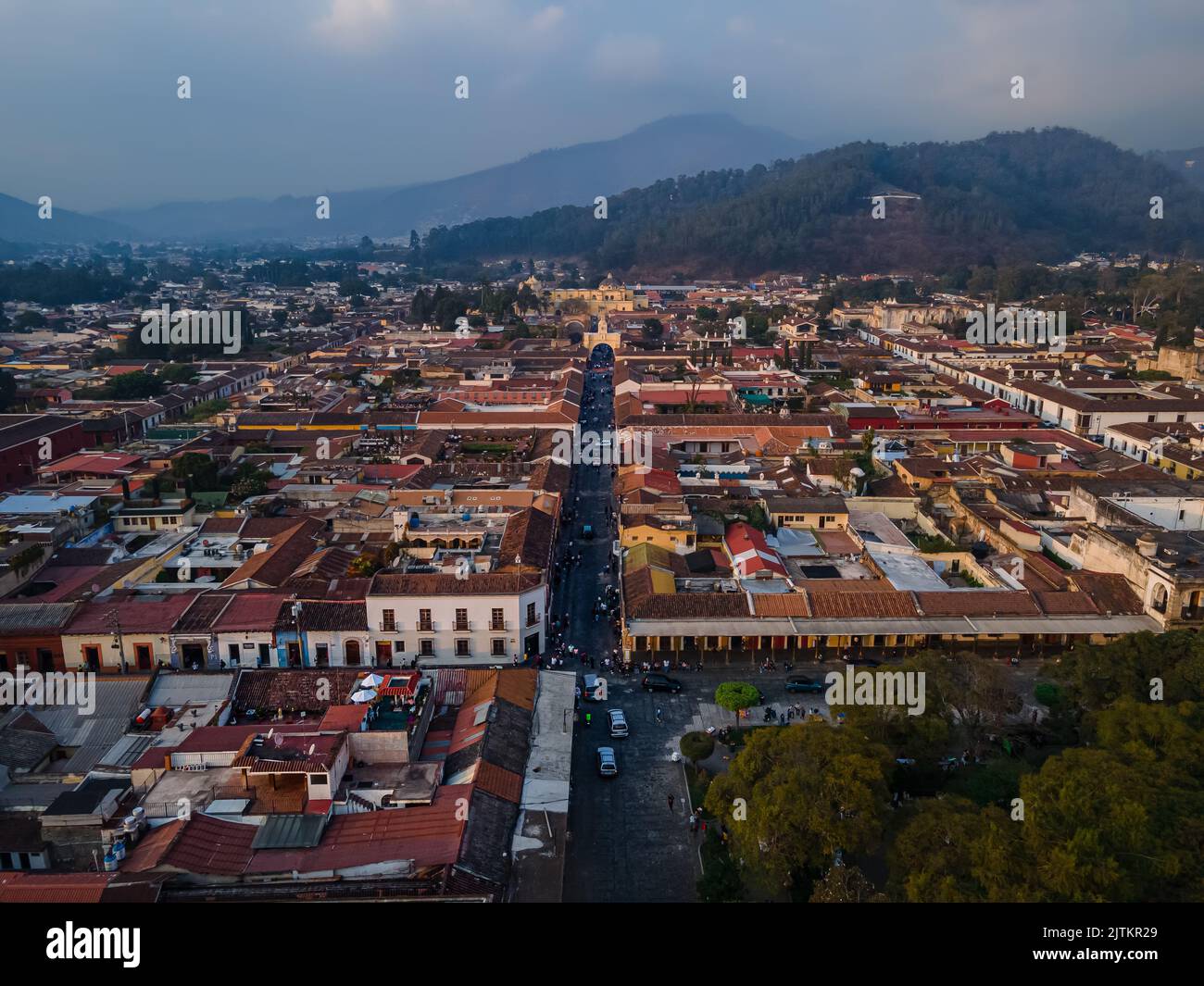 Beautiful aerial cinematic footage of the Antigua City in Guatemala ...