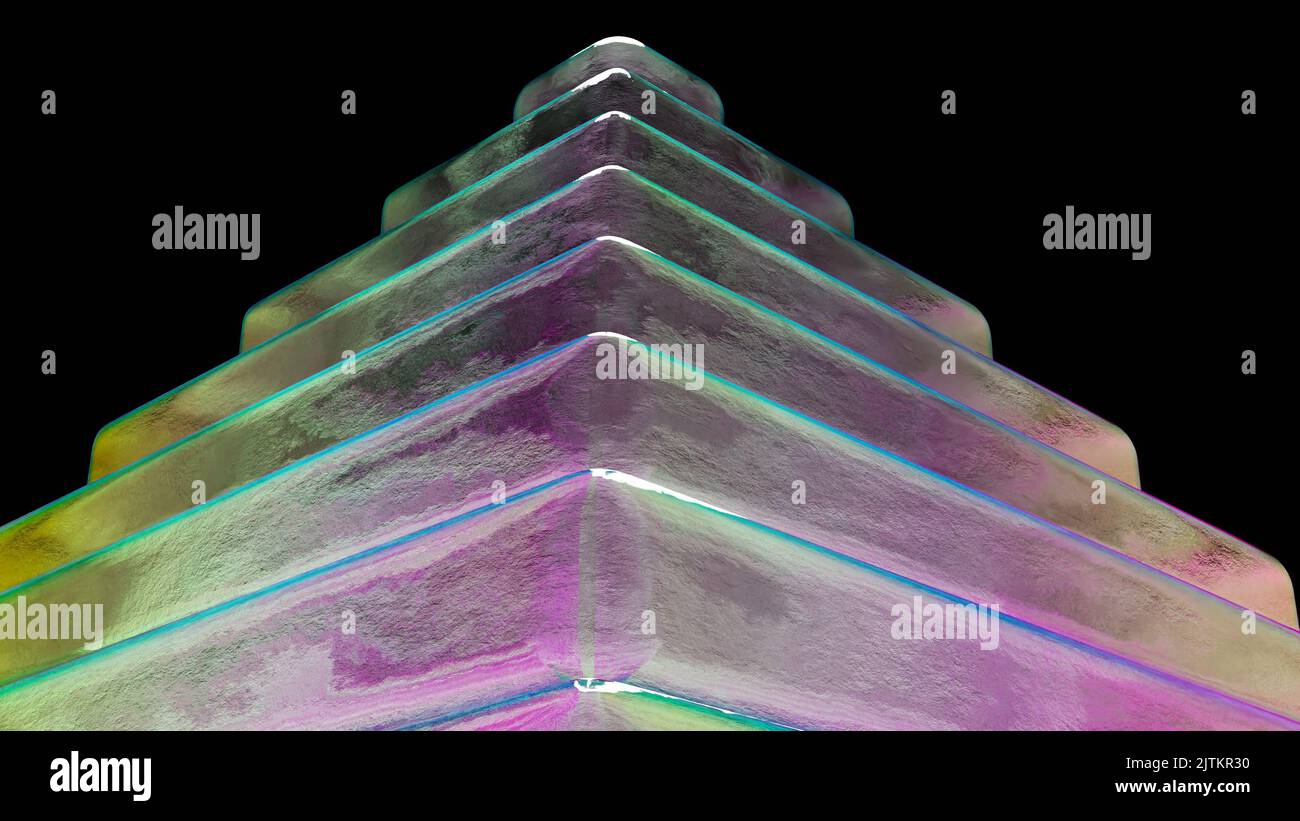 3D rendering. Crystal pyramid with blue, yellow and purple colors on a ...