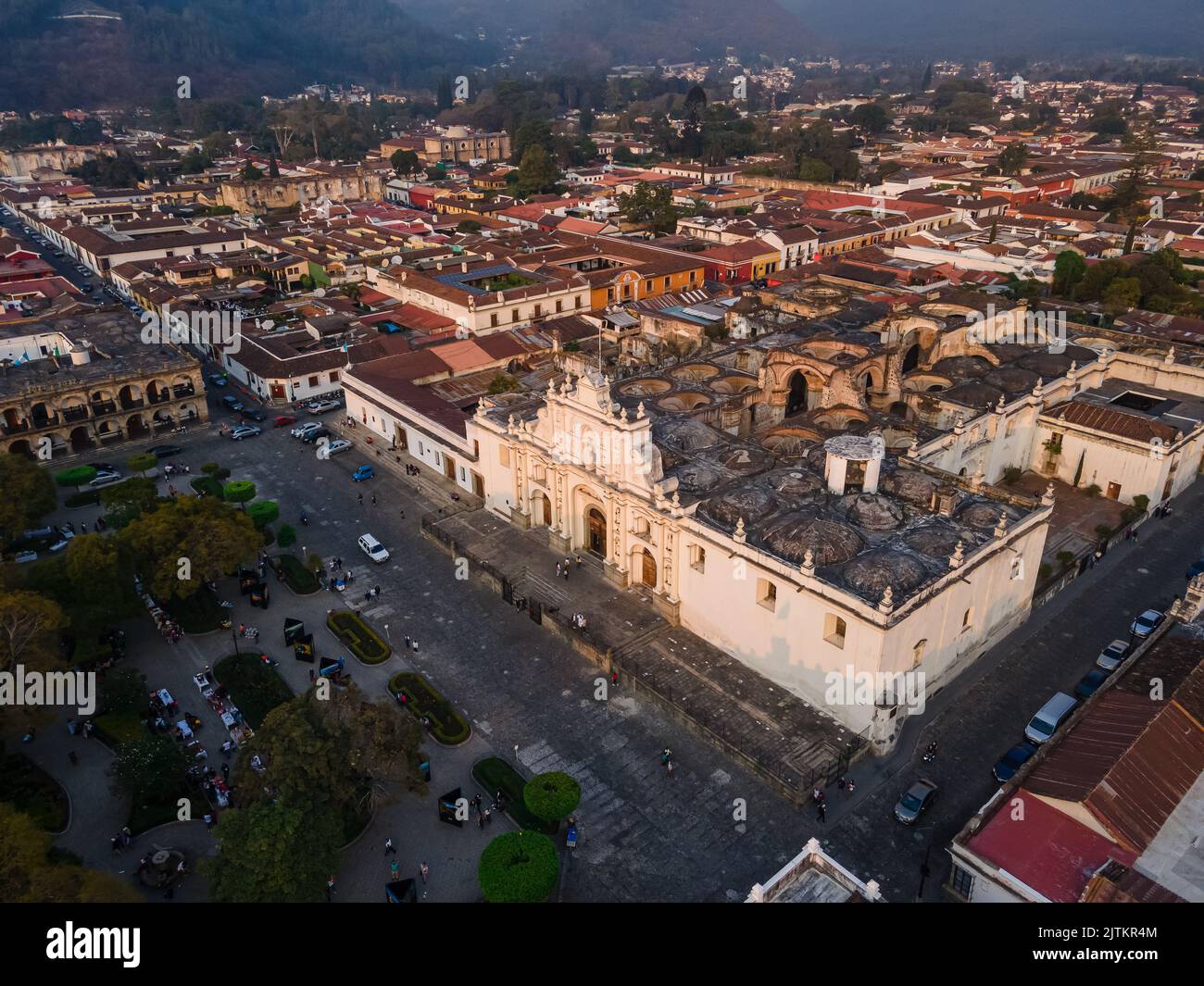 Beautiful aerial cinematic footage of the Antigua City in Guatemala ...