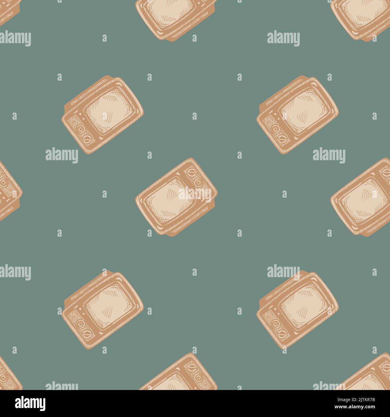 Retro TV engraved seamless pattern. Vintage television media equipment ...