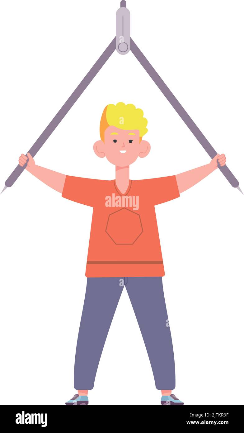 Kid holding geometric compass. Child education tool isolated on white ...