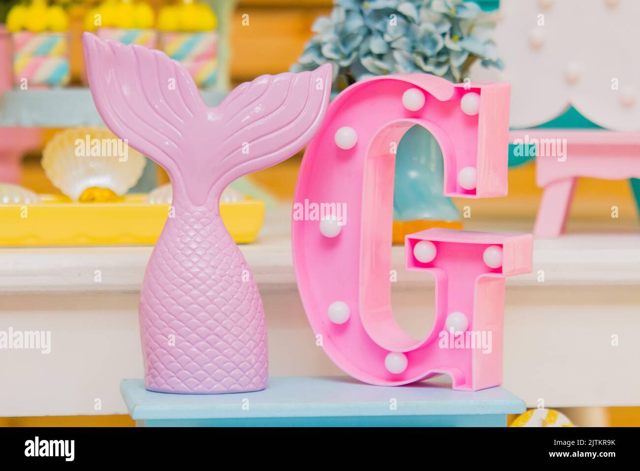 Mermaid tail party decoration with a letter G on the side in rio de ...