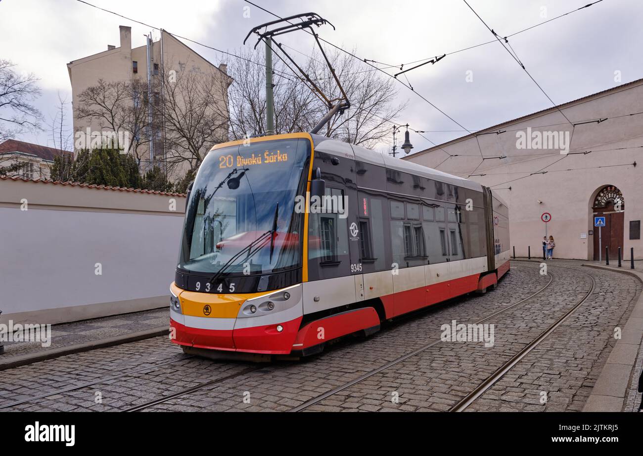 March 11, 2018 - Prague, Czech Republic - View of a Prague city tram ...