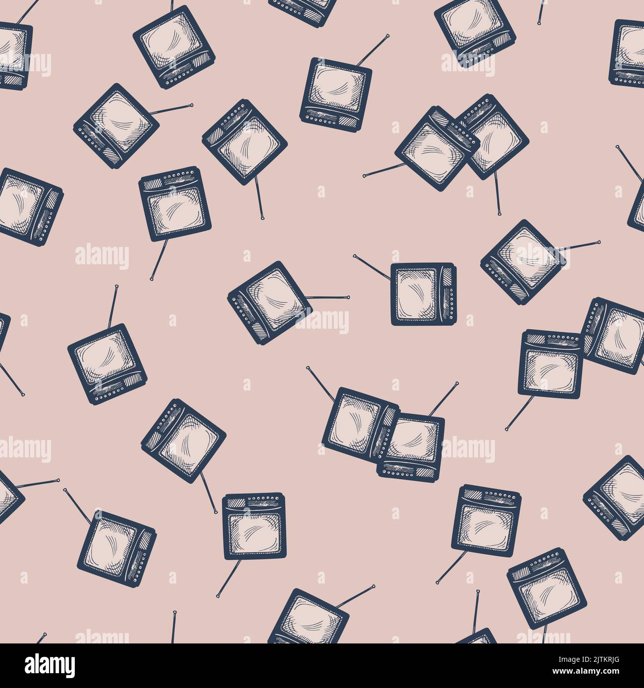 Retro TV with antenna engraved seamless pattern. Vintage television in ...