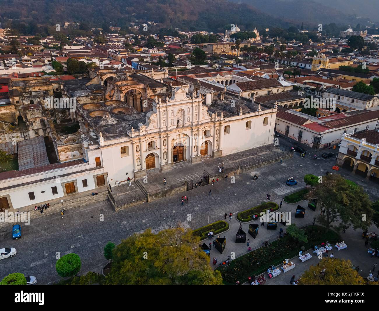 Beautiful aerial cinematic footage of the Antigua City in Guatemala ...
