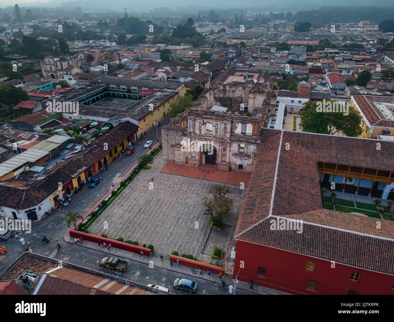 Beautiful aerial cinematic footage of the Antigua City in Guatemala ...