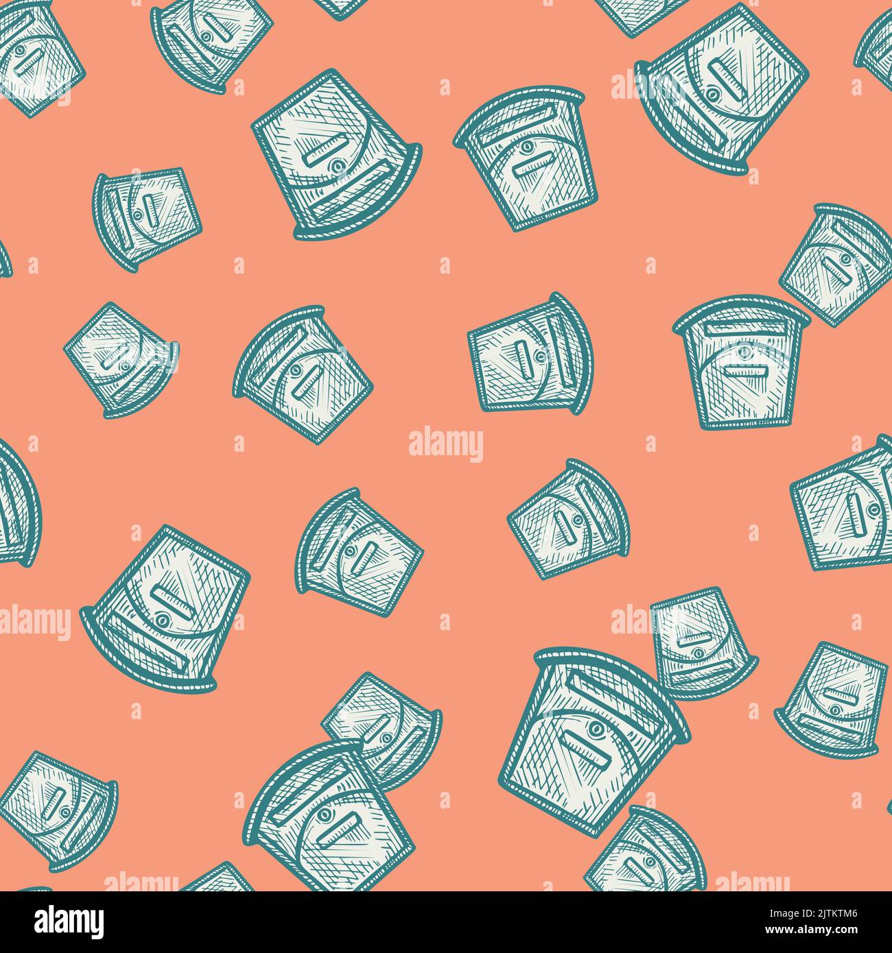 Mailbox engraved seamless pattern. Vintage letterbox in hand drawn ...