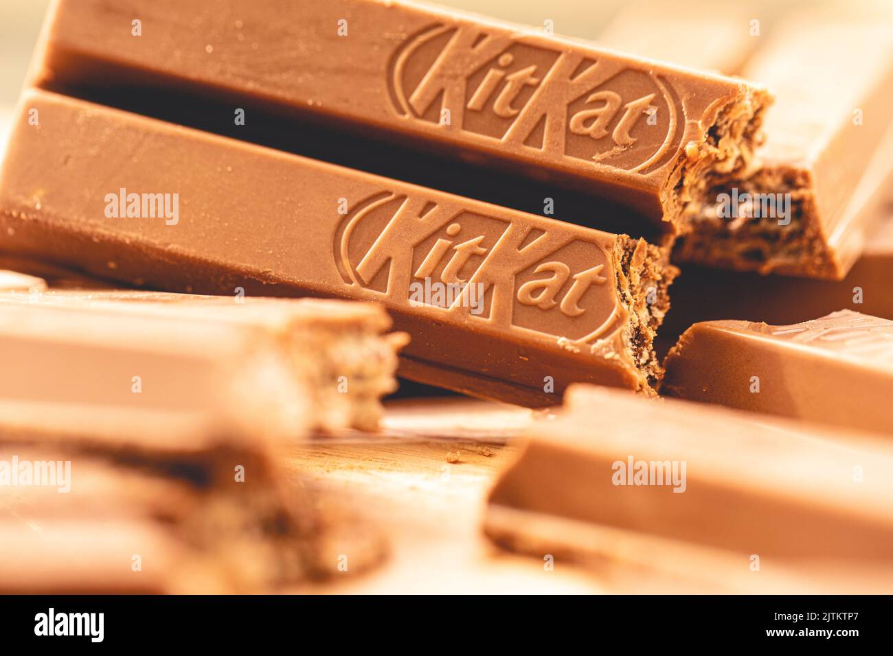 Kit Kat, Nestlé chocolate covered wafer. Closeup photography. Brasilia ...