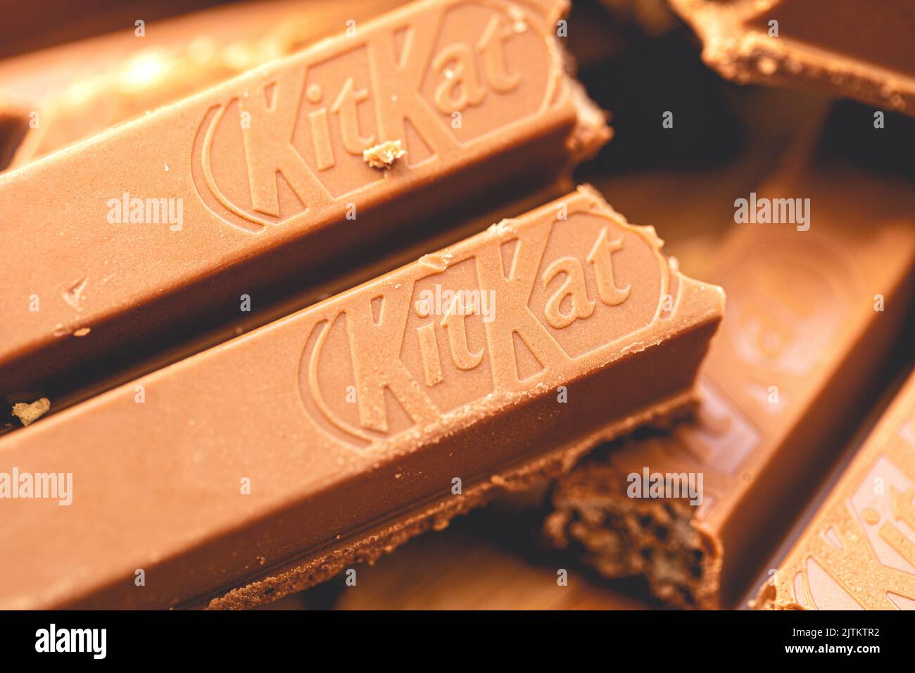Kit Kat, Nestlé chocolate covered wafer. Closeup photography. Brasilia ...