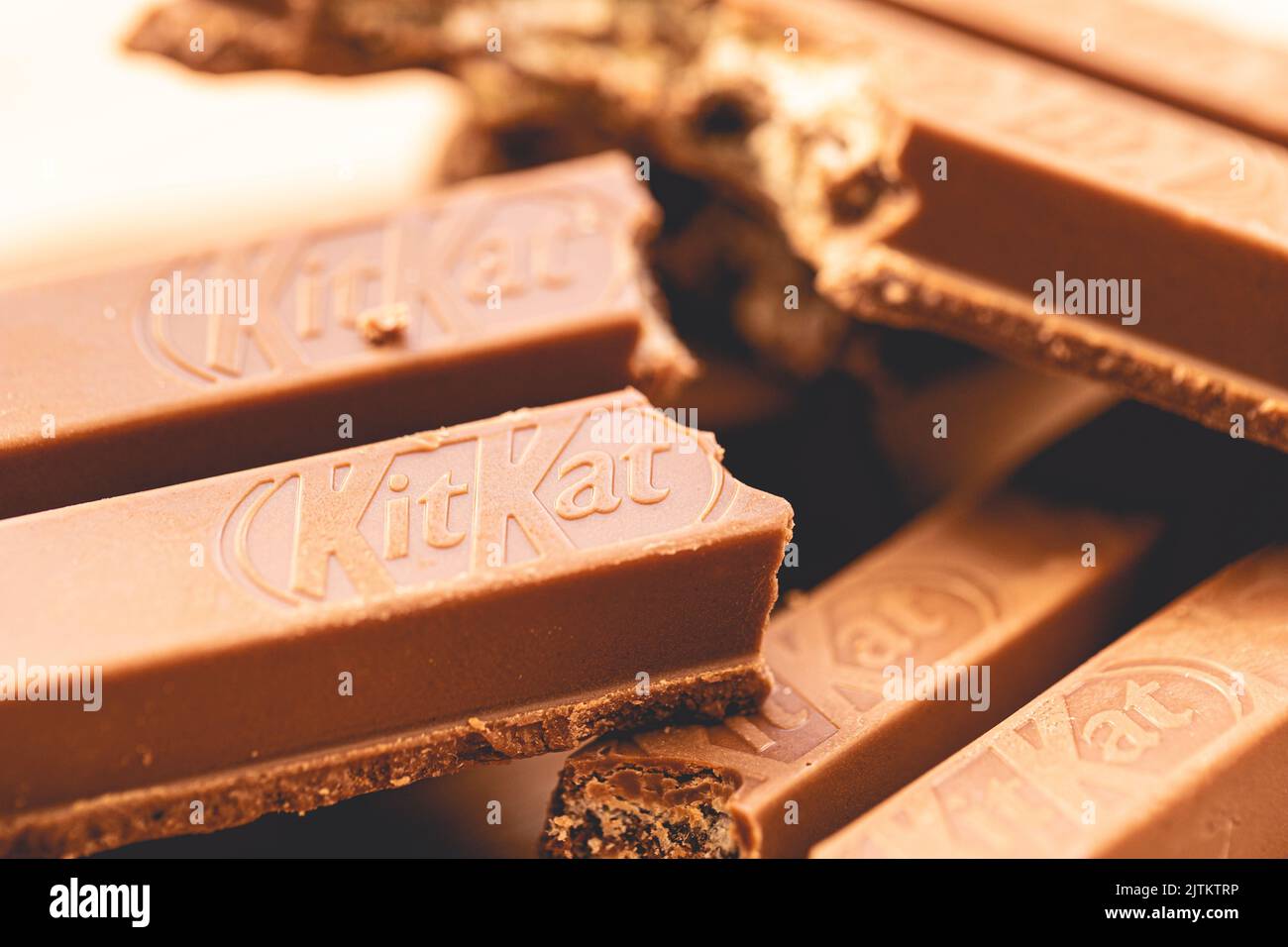 Kit Kat, Nestlé chocolate covered wafer. Closeup photography. Brasilia ...