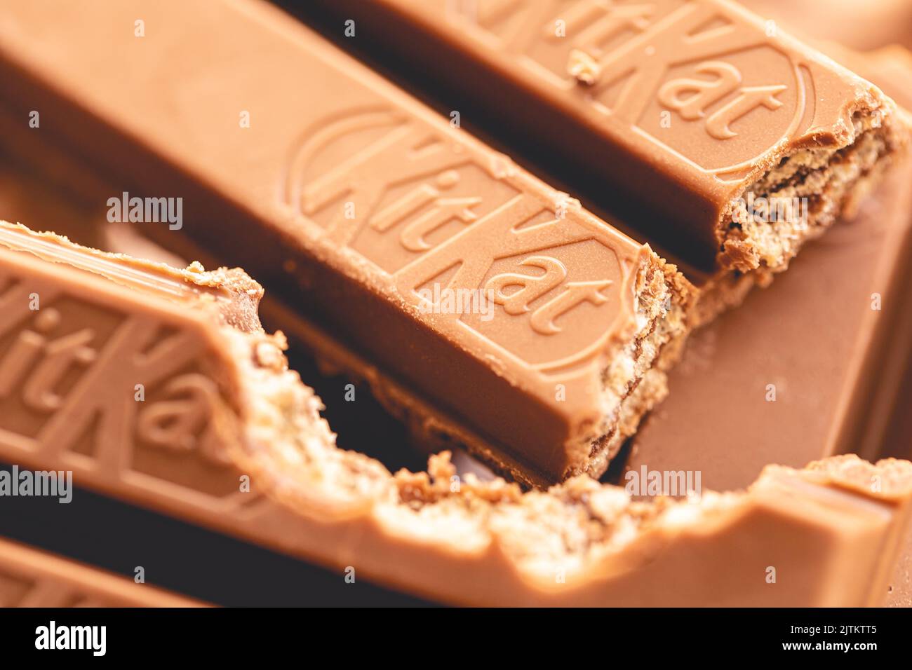 Kit Kat, Nestlé chocolate covered wafer. Closeup photography. Brasilia ...