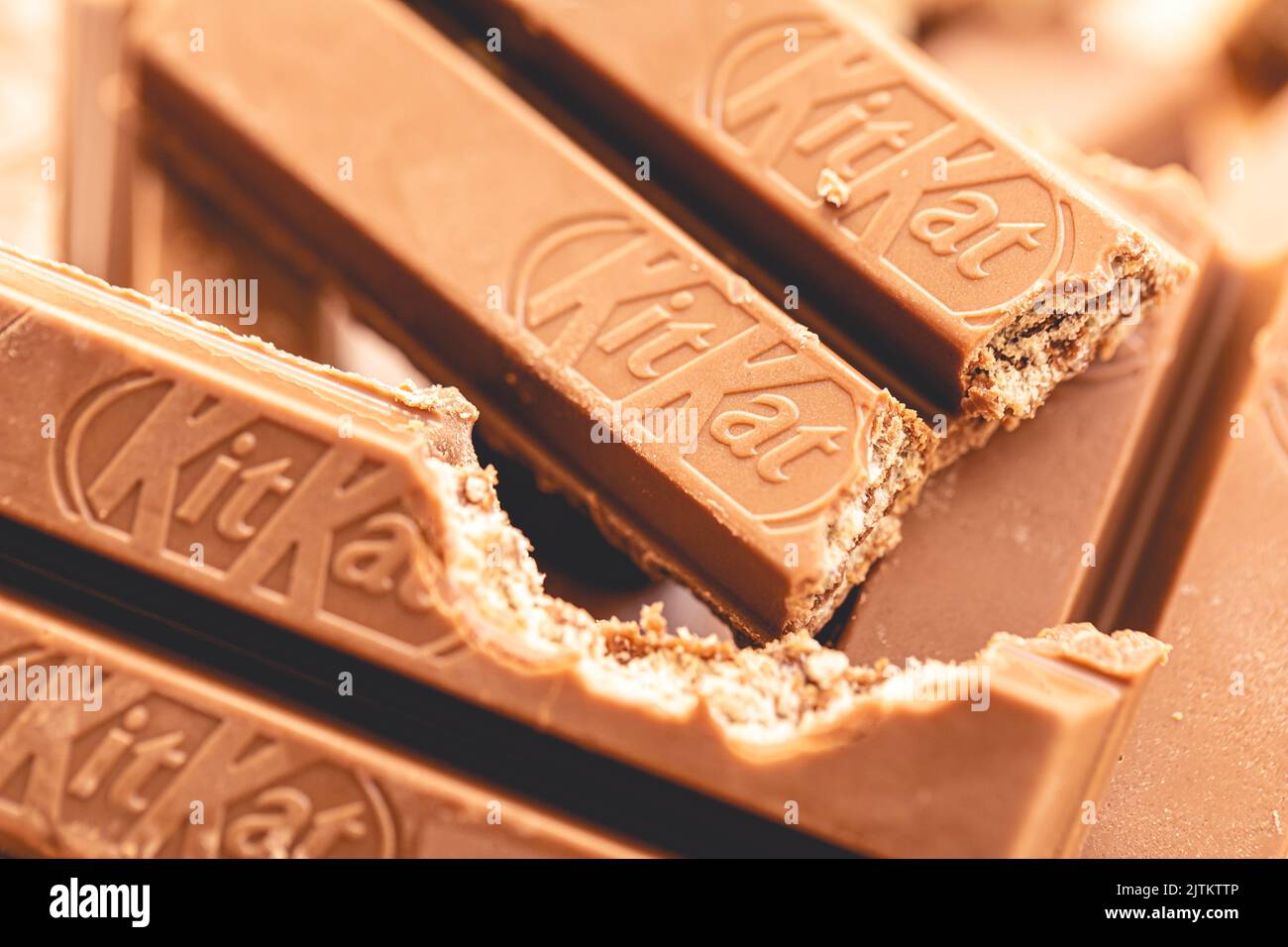 Kit Kat, Nestlé chocolate covered wafer. Closeup photography. Brasilia ...