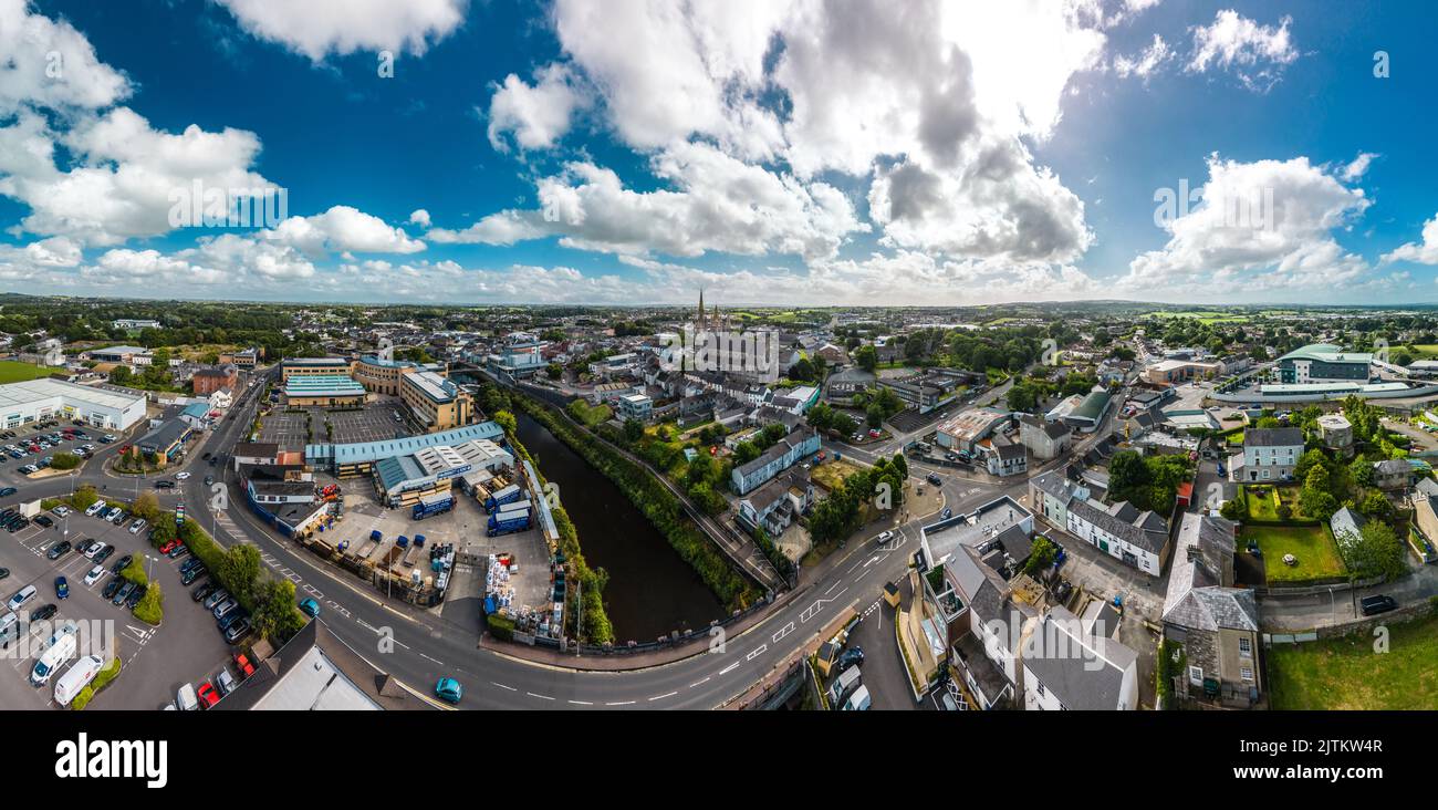 Aerial view of Omagh town including the Sacred Heart Chapel Stock Photo ...