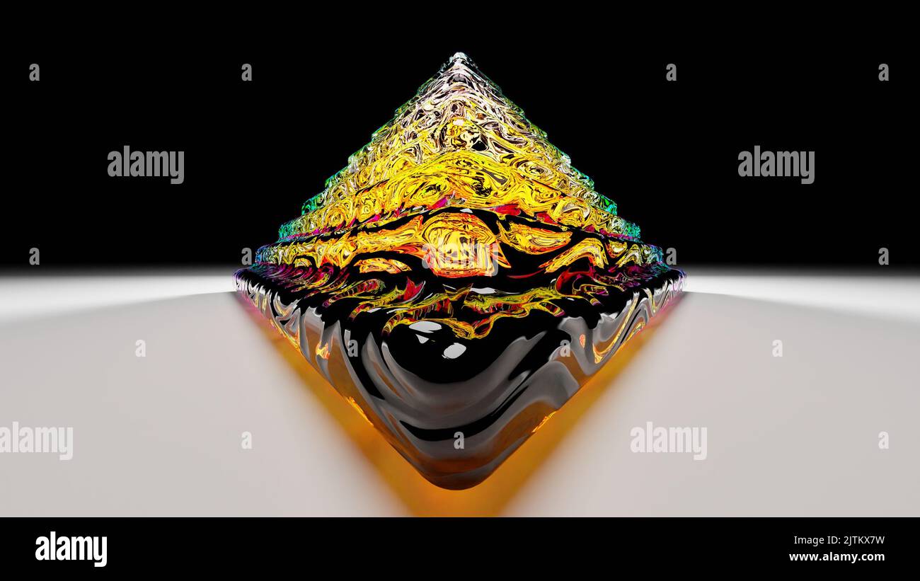 3D rendering. Glass pyramid with light effects and different colors ...