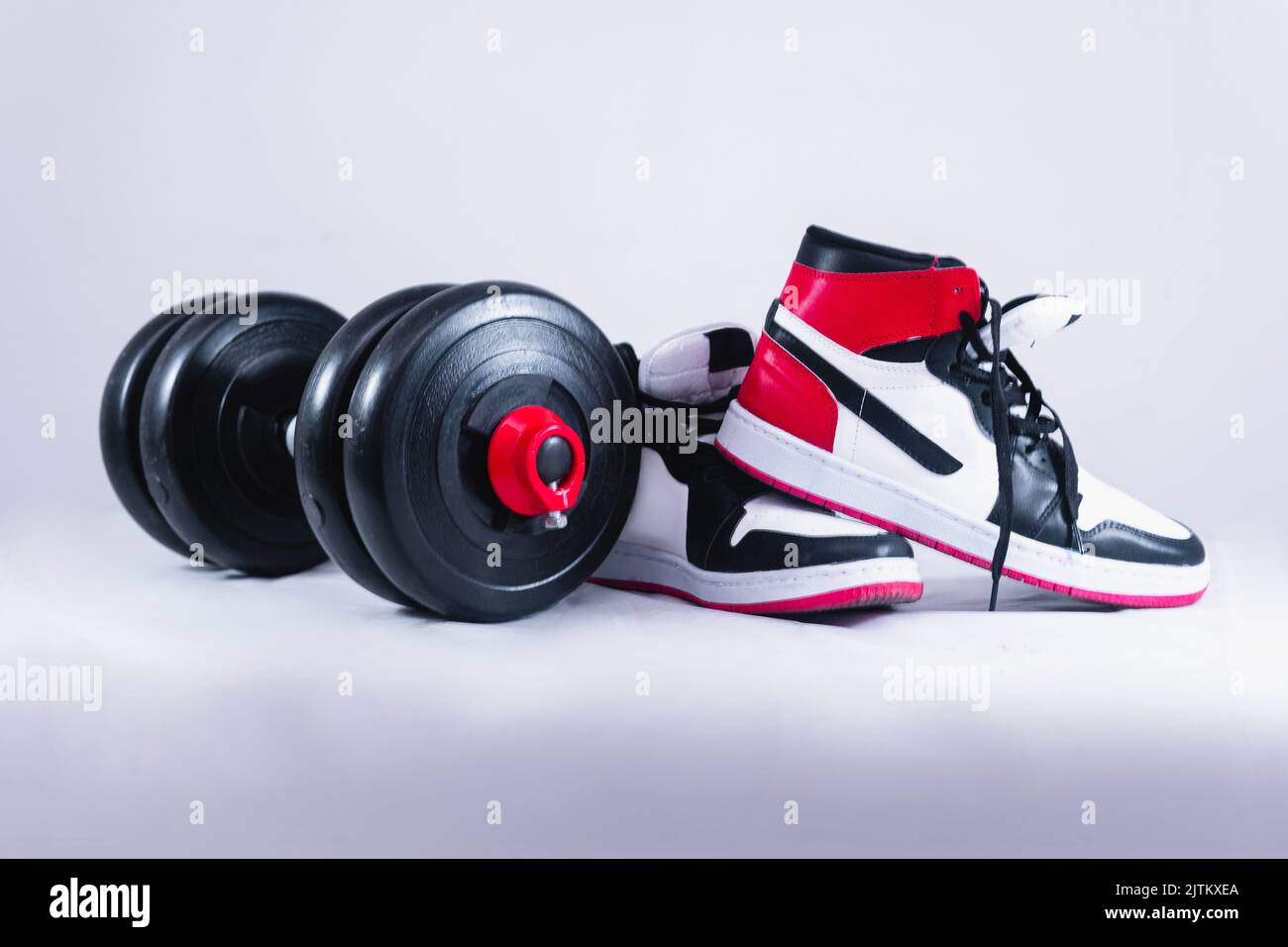 High quality photography. Dumbbell for sports training with black and ...