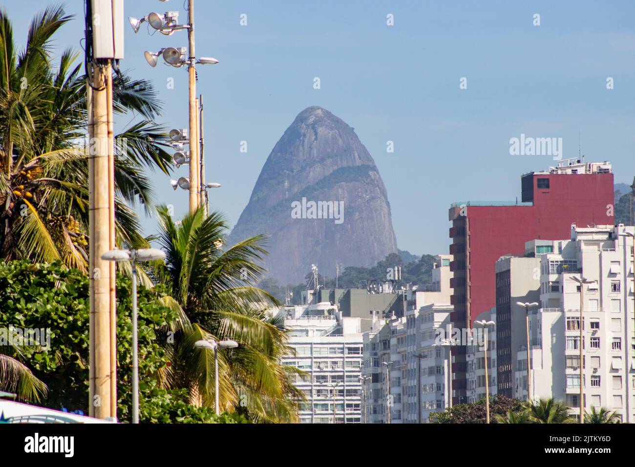 two brothers hill seen from the boardwalk of leme beach in Rio de ...