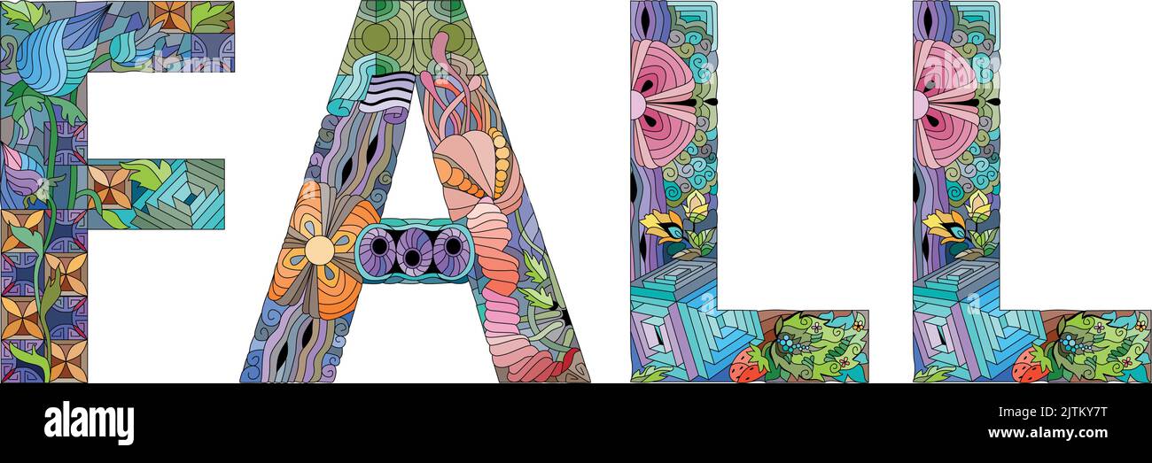 Hand-painted art design. Hand drawn illustration word FALL for t-shirt ...