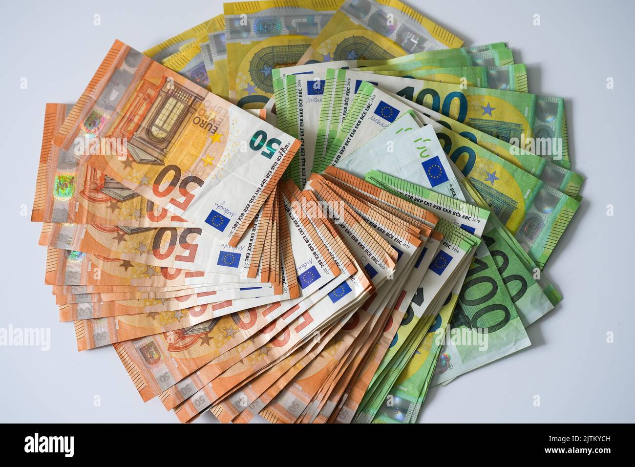 The different Euro banknotes on the white background, close-up Stock ...