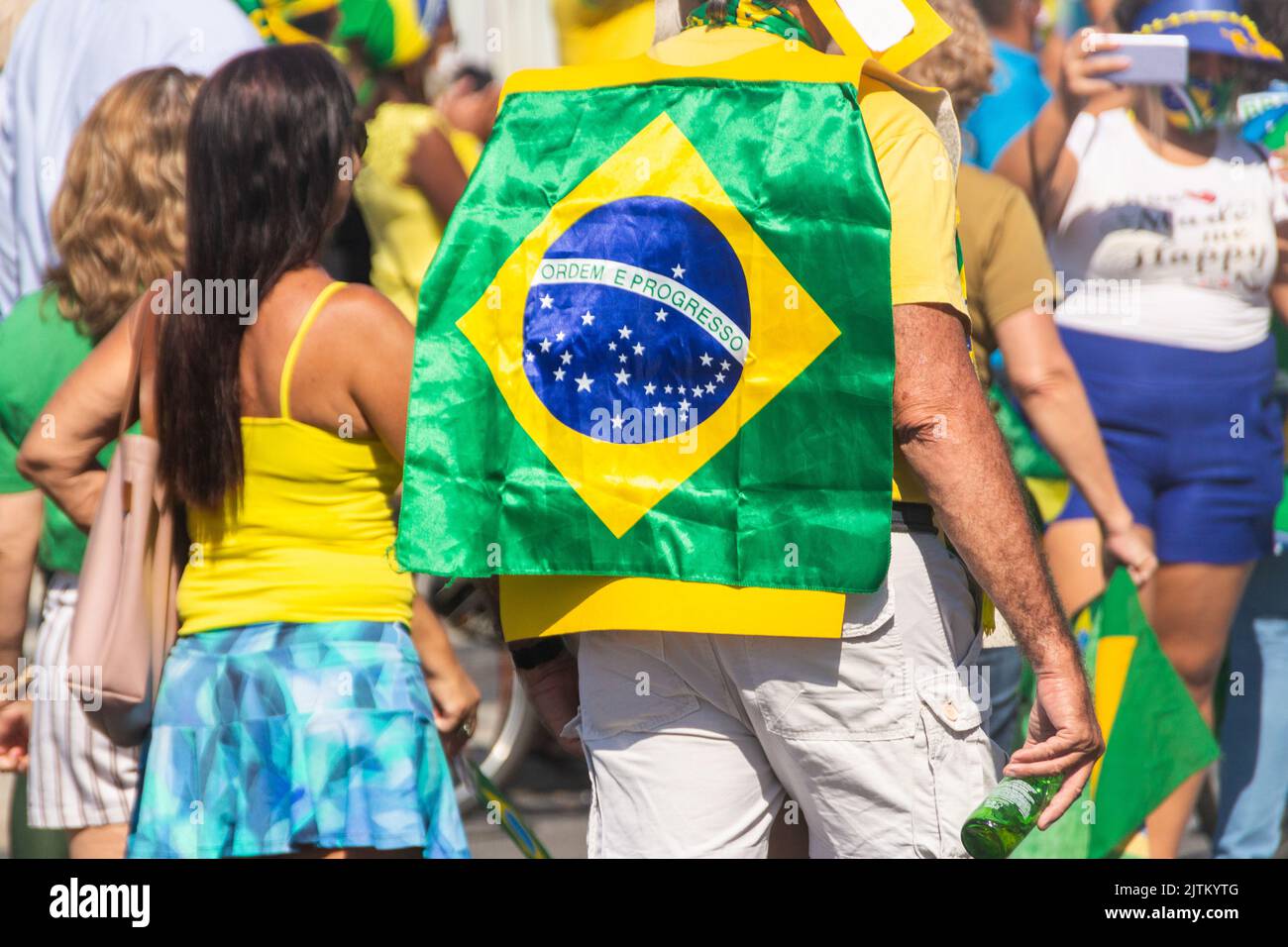 brazilian flag on the back of a person in Rio de Janeiro Brazil Stock ...