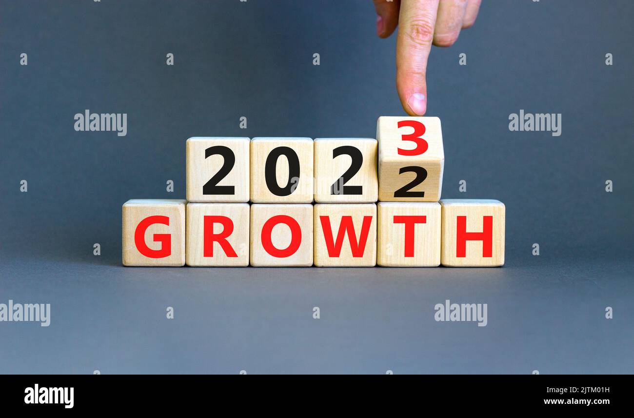 Planning 2023 Growth New Year Symbol Businessman Turns A Wooden Cube