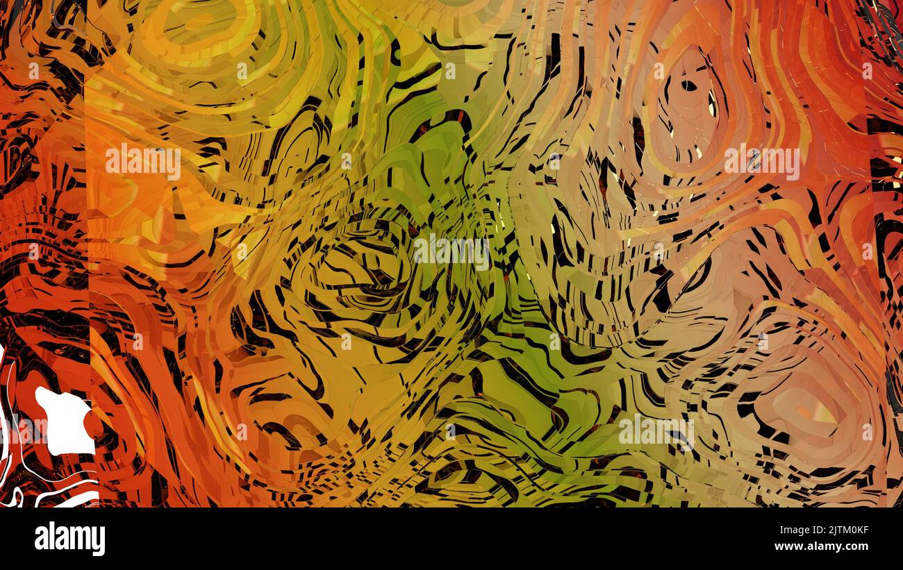 3D rendering. Orange and colorful swirl pattern. Colorful crystal ...