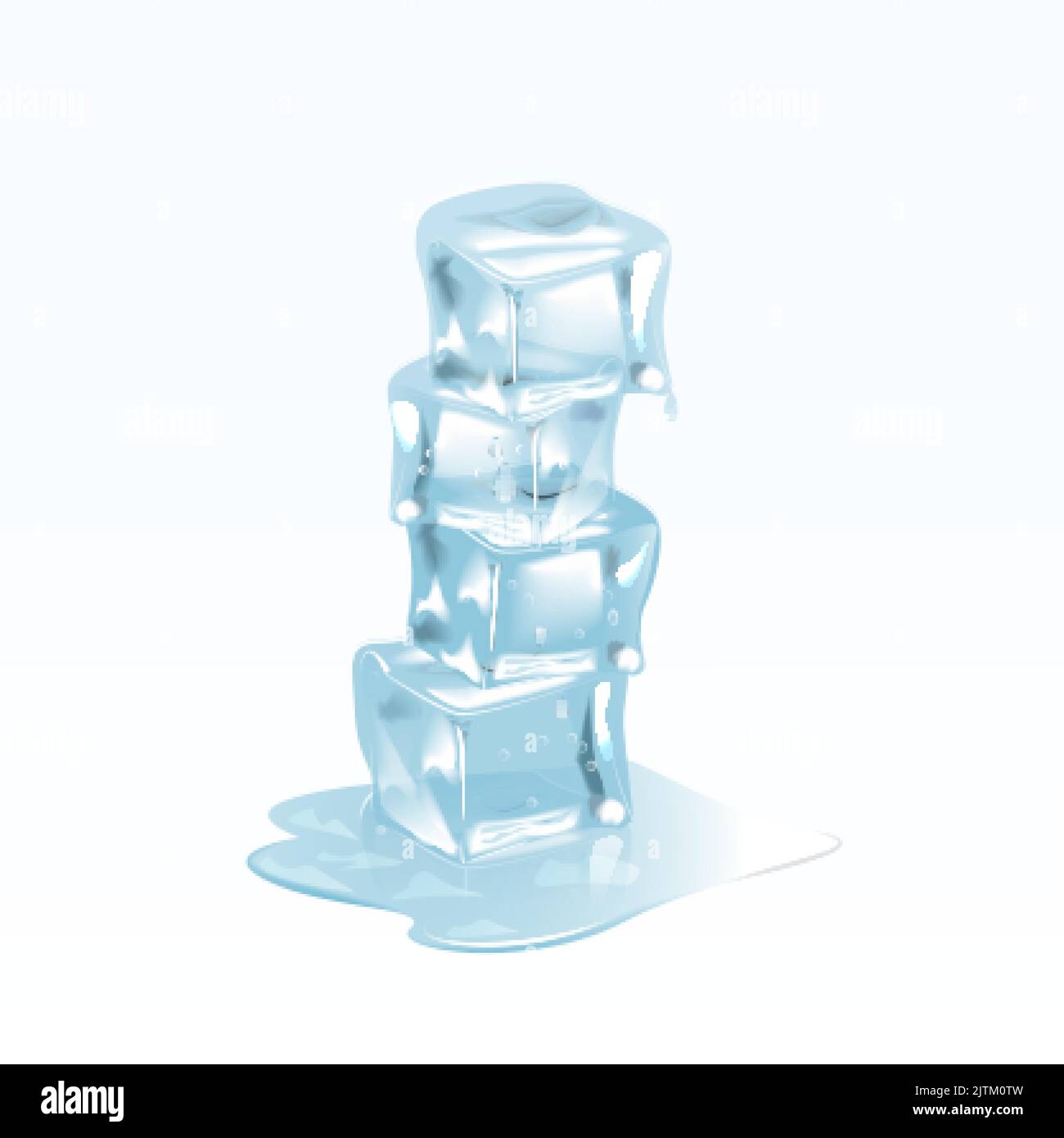 Group of three realistic translucent ice cubes in blue color ...