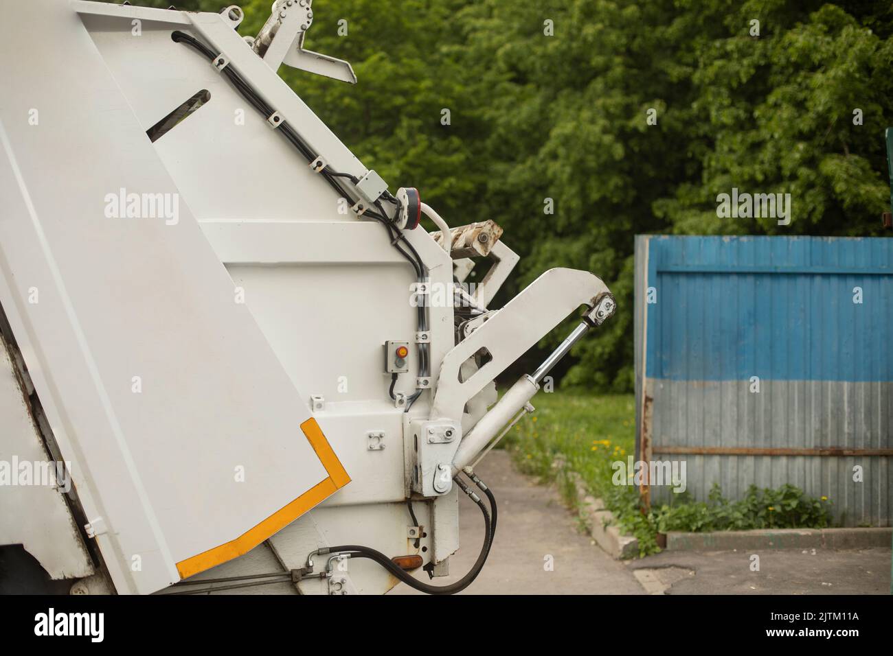 Garbage collection machine. Waste truck. Transport details. White ...