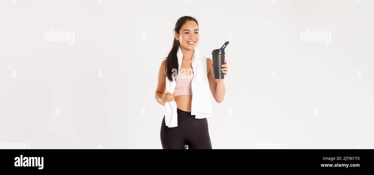 Sport, wellbeing and active lifestyle concept. Satisfied smiling ...