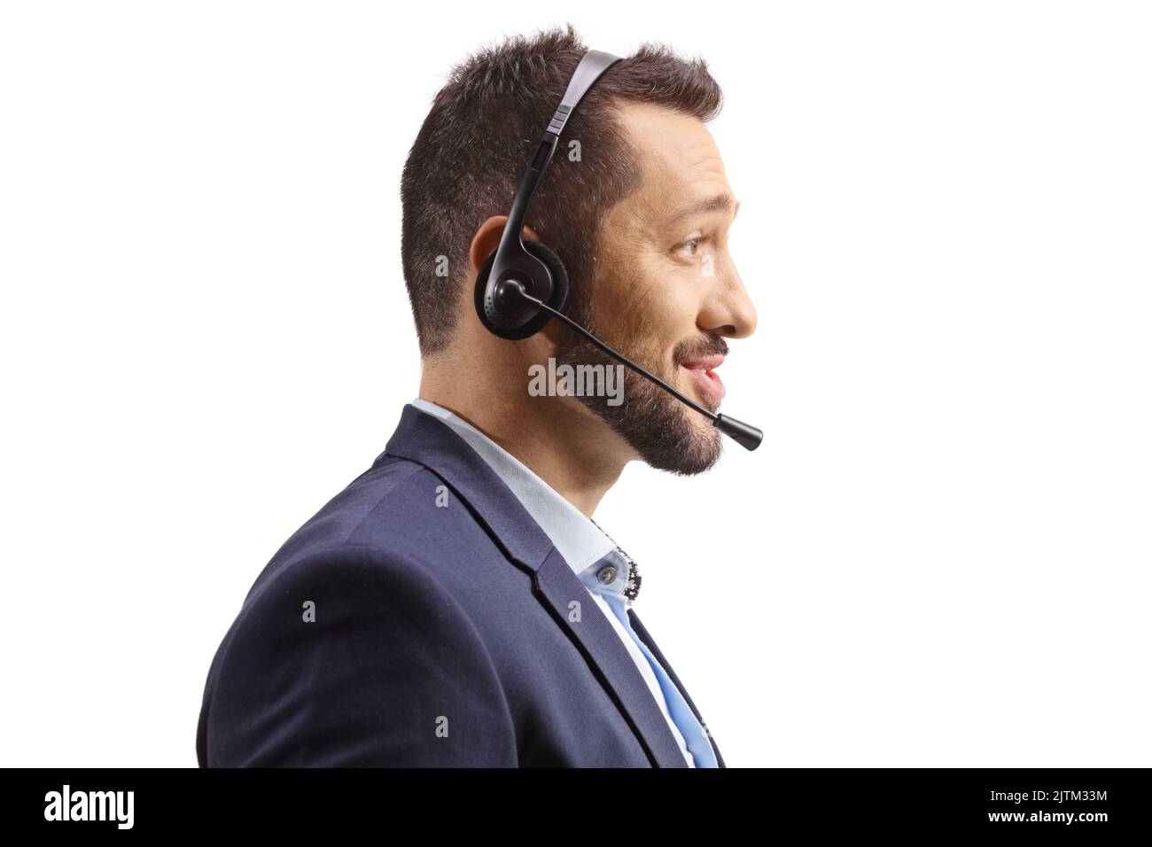 Close up profile shot of a professional man with a headset and ...