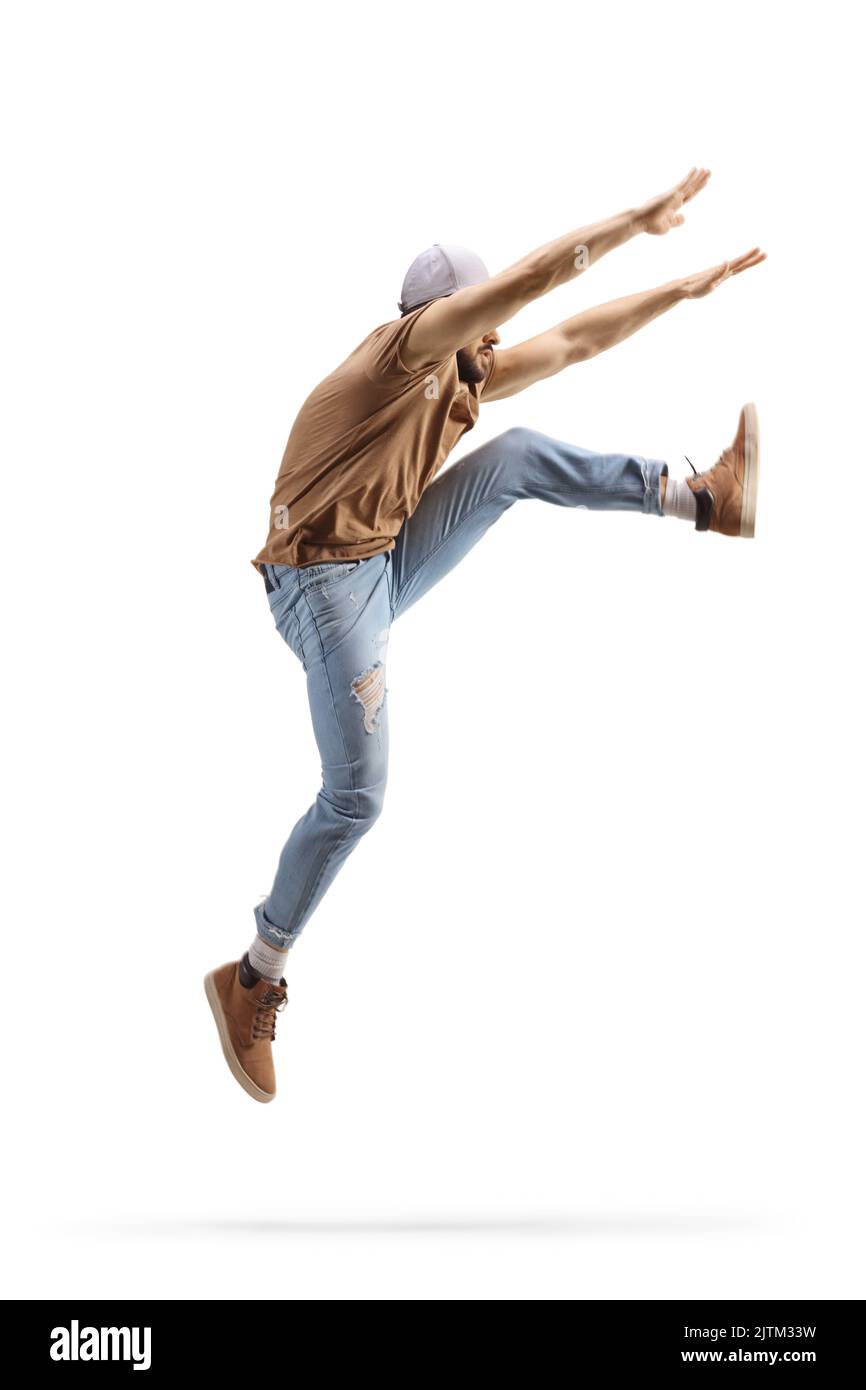 Male dancer performing a jump isolated on white background Stock Photo ...