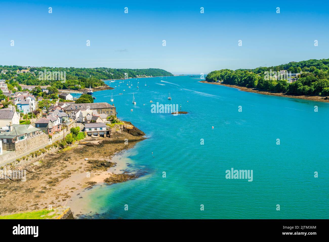 View of the Menai Strait between the island of Anglesey and mainland ...