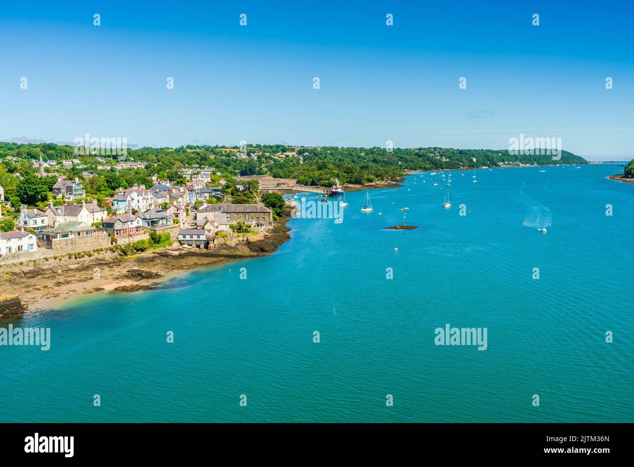 View of the Menai Strait between the island of Anglesey and mainland ...