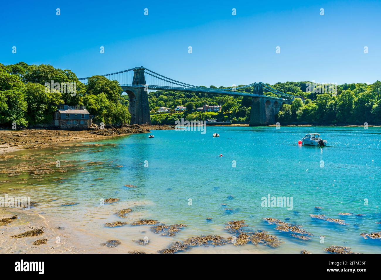 Menai Suspension Bridge over Menai Strait between the island of ...