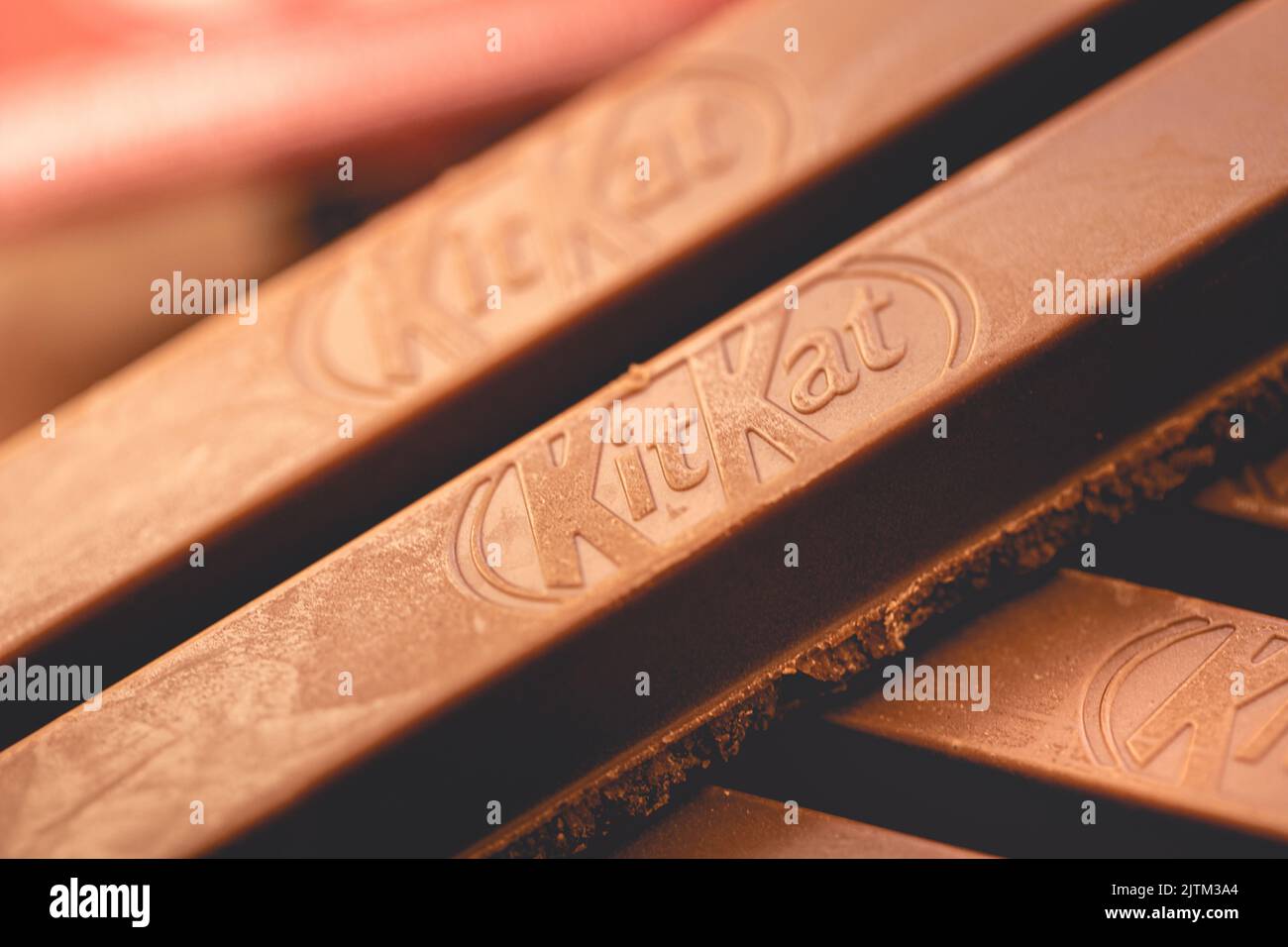 Kit Kat, Nestlé chocolate covered wafer. Closeup photography. Brasilia ...