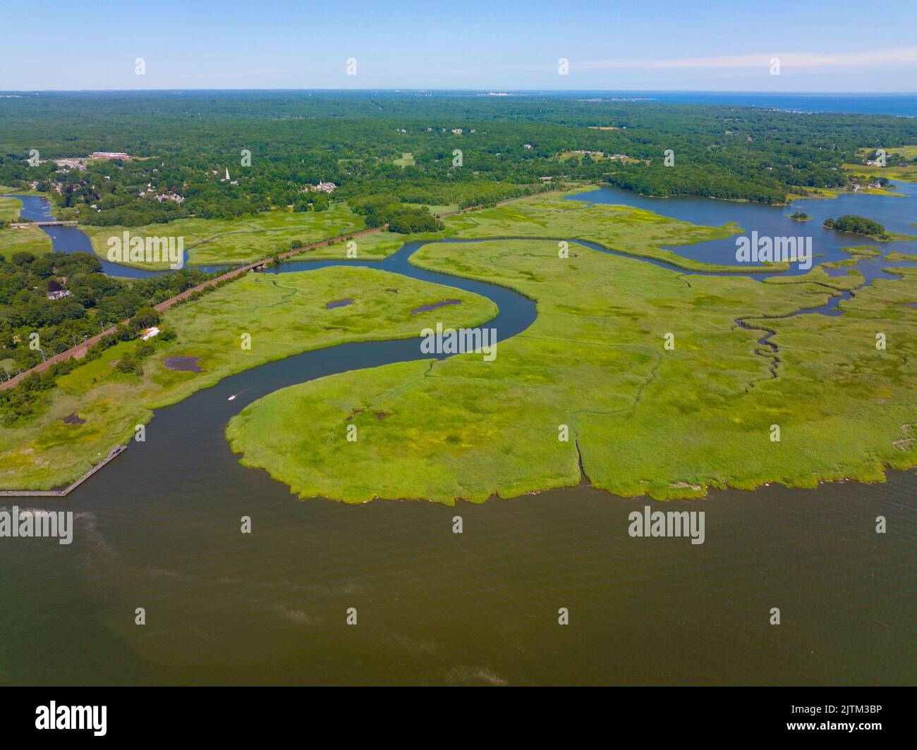 Marvin Island swamp aerial view at the mouth of Connecticut River ...