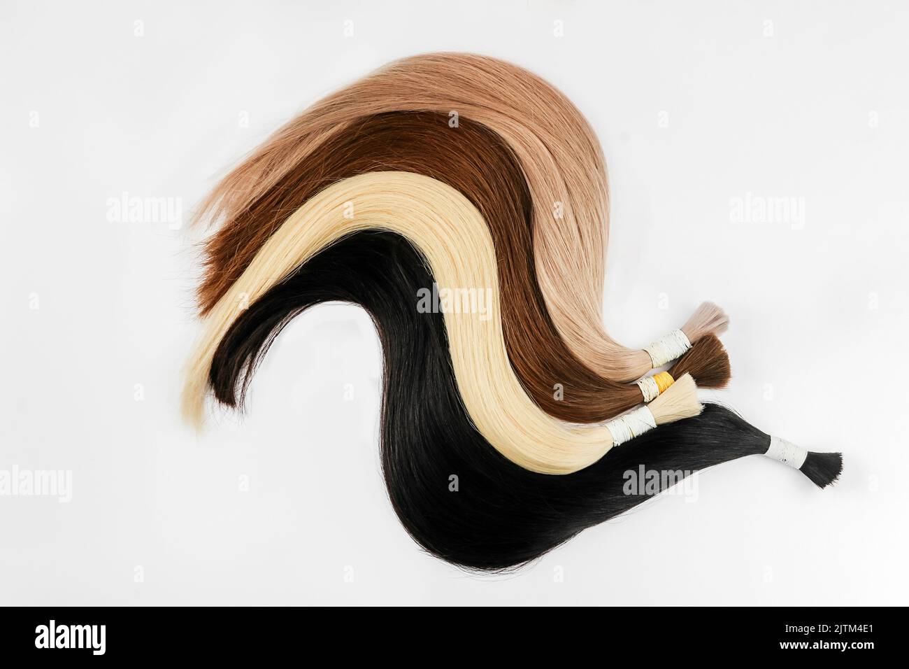 Curved hair samples for extension rolled up,different colors.White ...