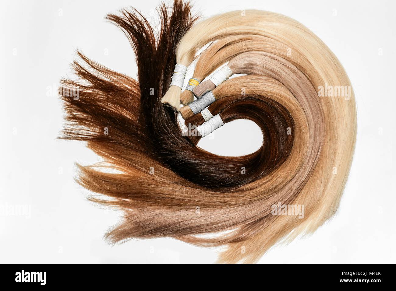 Curved hair samples for extension rolled up,different colors.White ...